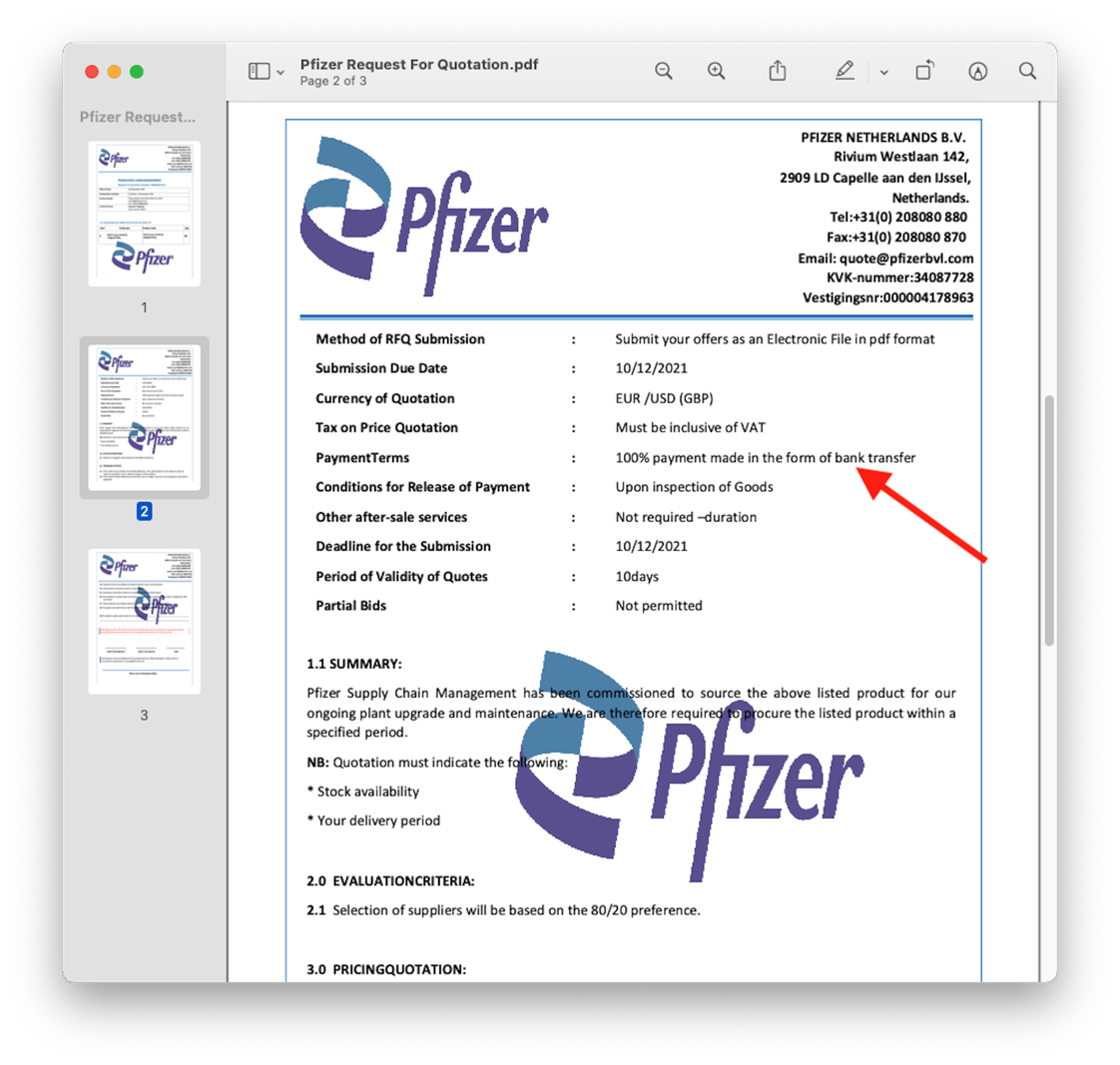 Fresh Phish: Phishers Impersonate Pfizer in Request for Quotation Scam